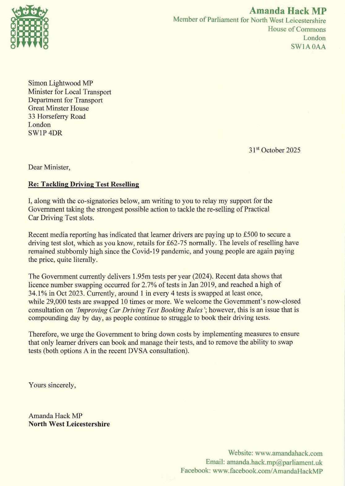 Amanda Hack MP Leads Calls for New Direction on Driving Test Reselling ...